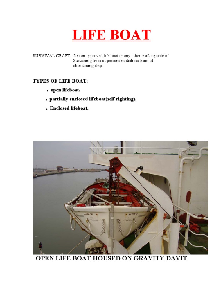 Open Life Boat Housed On Gravity Davit | PDF | Ships | Watercraft