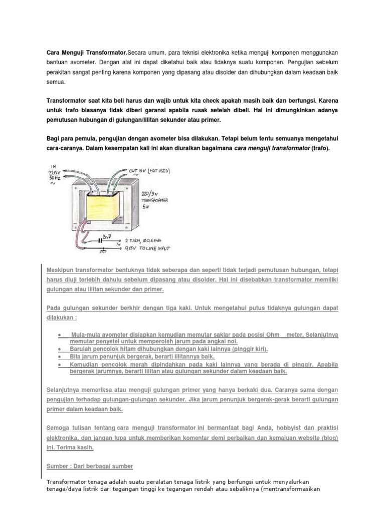 Cara Menguji Transformator | PDF