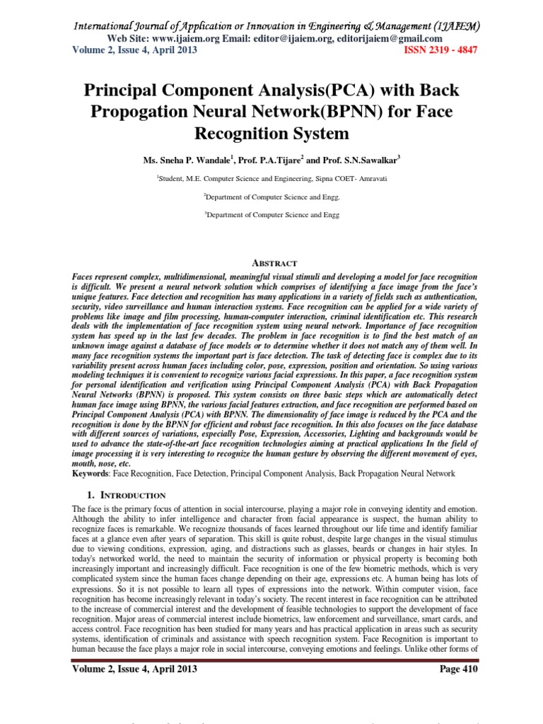 Principal Component Analysis (PCA) With Back Propogation Neural Network (BPNN) For Face ...