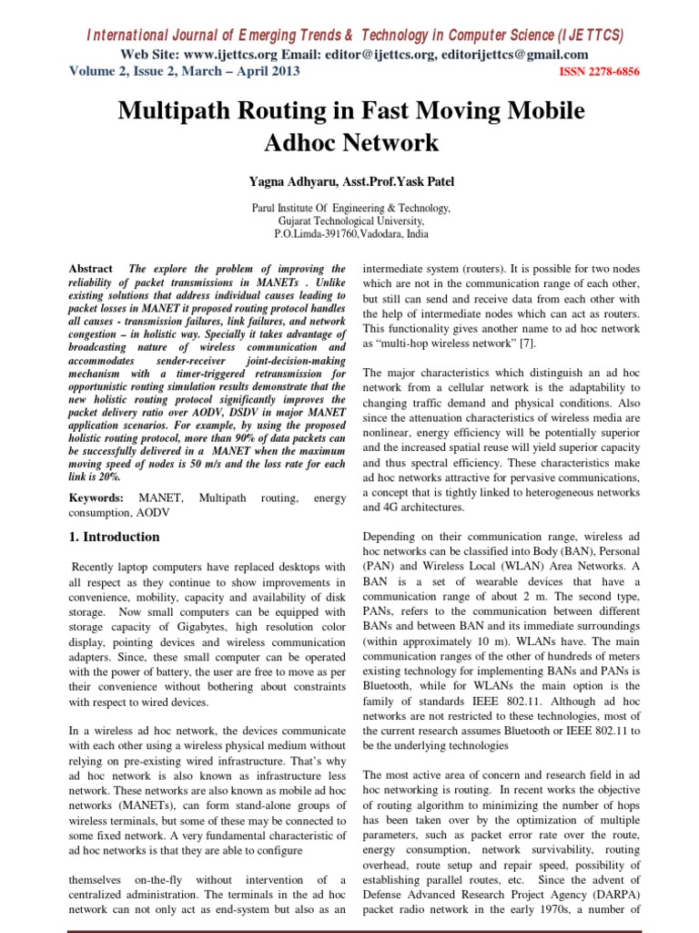 Multipath Routing in Fast Moving Mobile Adhoc Network | PDF | Routing | Wireless Ad Hoc Network