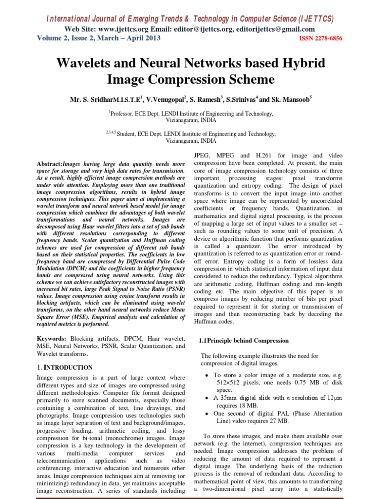 Wavelets and Neural Networks Based Hybrid Image Compression Scheme | Download Free PDF | Data ...