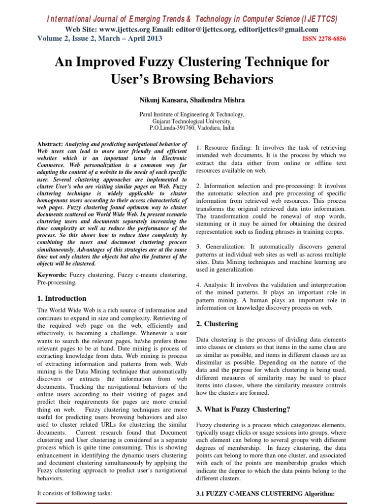An Improved Fuzzy Clustering Technique For User's Browsing Behaviors | PDF | Cluster Analysis ...