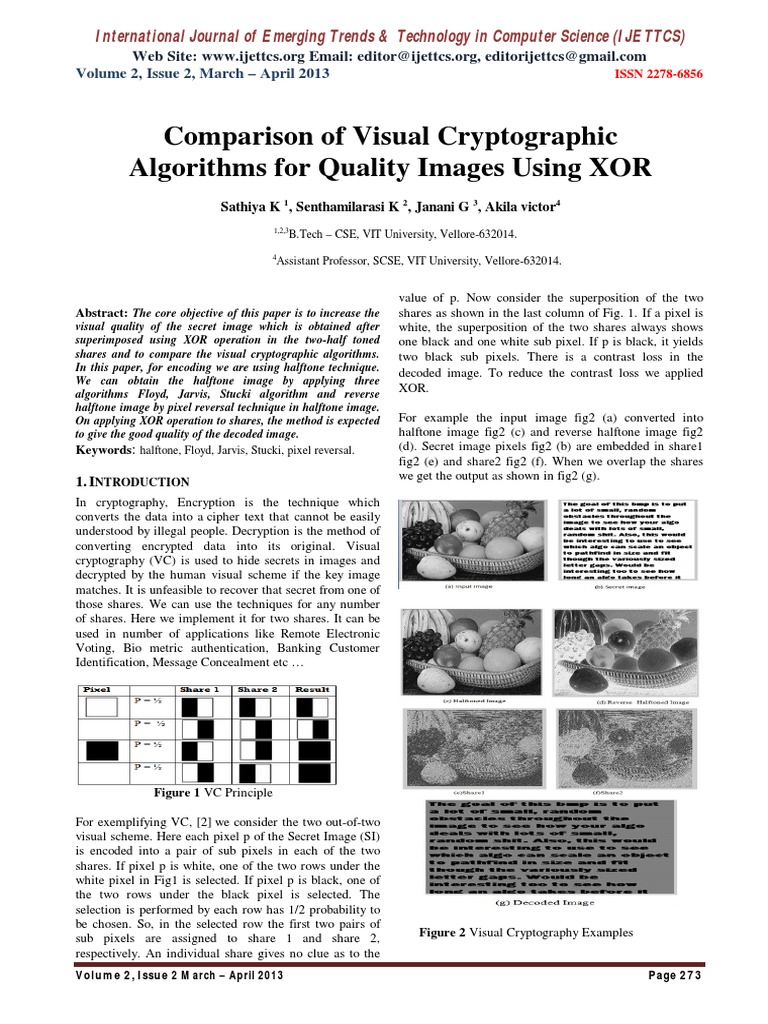 Comparison of Visual Cryptographic Algorithms For Quality Images Using XOR | PDF | Cryptography ...
