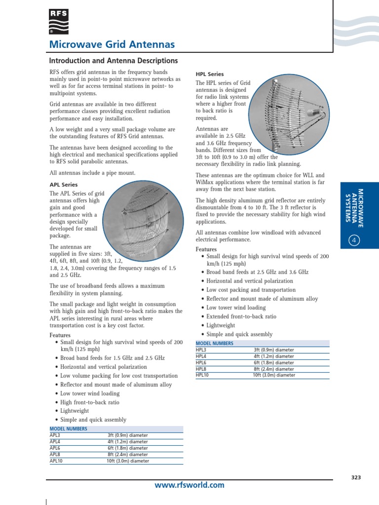 RFS Grid Antennas: Product Overviews and Specifications for Microwave ...