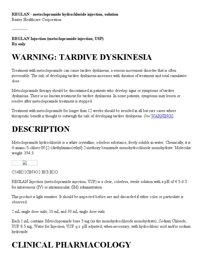 REGLAN Injection (Metoclopramide Injection, USP) RX Only | PDF ...
