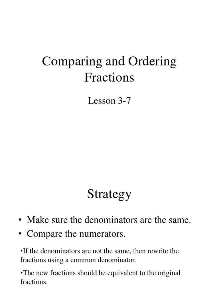 Comparing and Ordering Fractions Guide | PDF