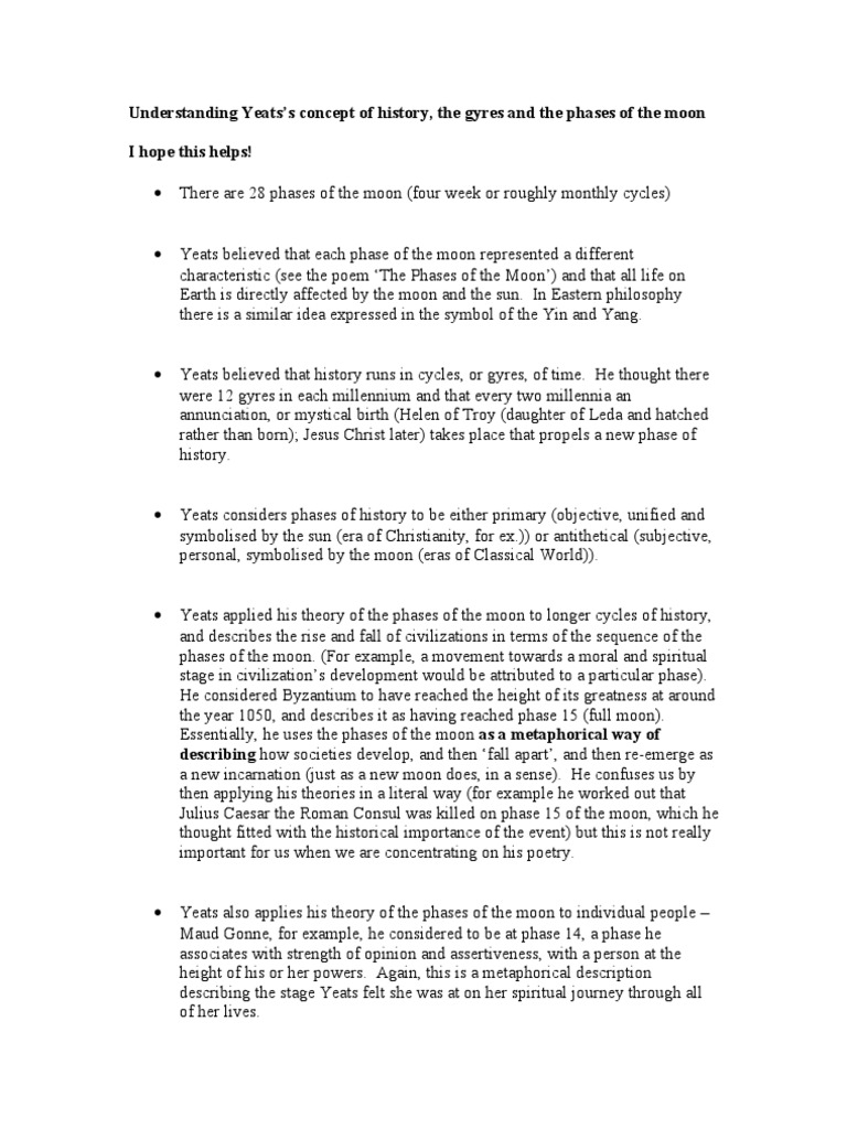 Understanding Yeats' Poetry | PDF | W. B. Yeats | Moon