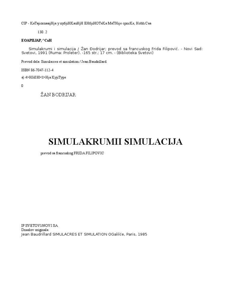 Simulakrumi I Simulacija | PDF
