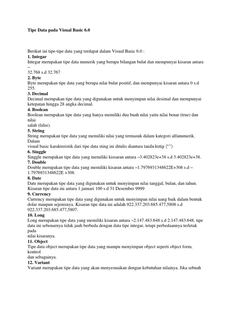 Tipe Data Pada Visual Basic 6 | PDF