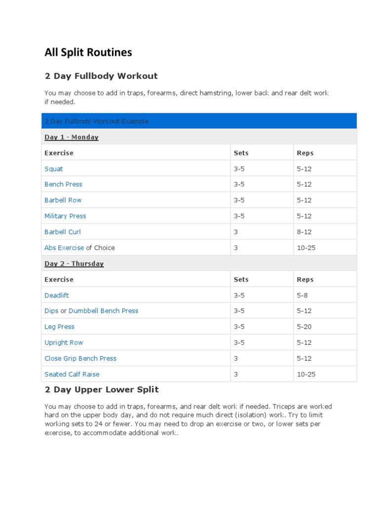All Split Routines | PDF | Hobbies | Human Anatomy