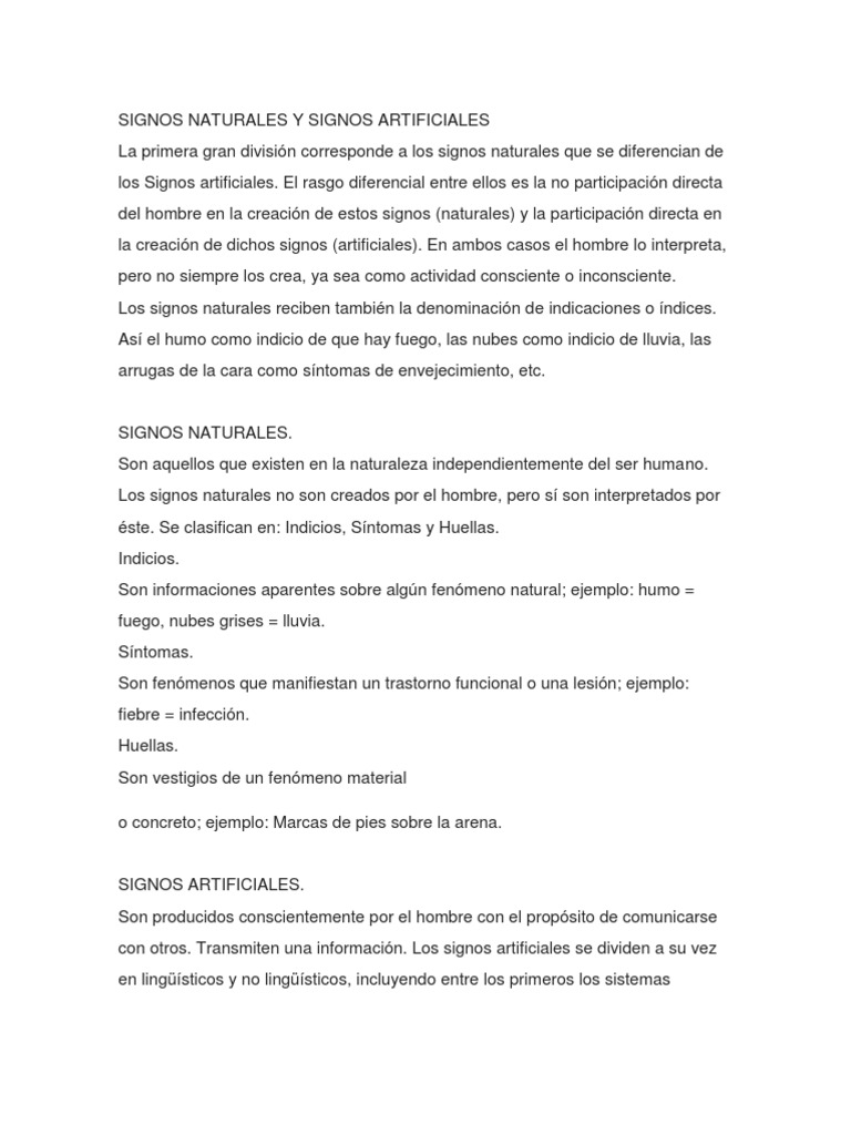 Signos Naturales y Artificiales del Lenguaje | PDF | Semiótica ...