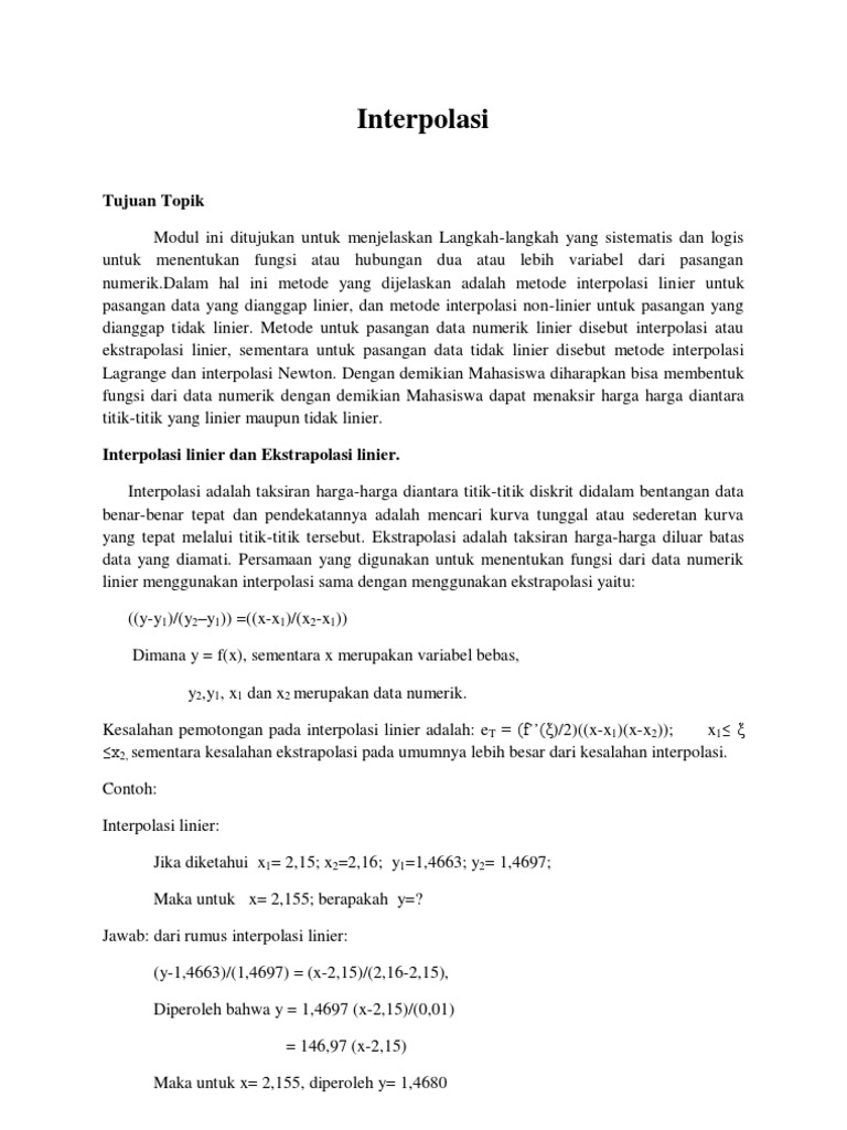 Praktikum7 Interpolasi Linier Dan Non Linier | PDF | Metode & Bahan Ajar