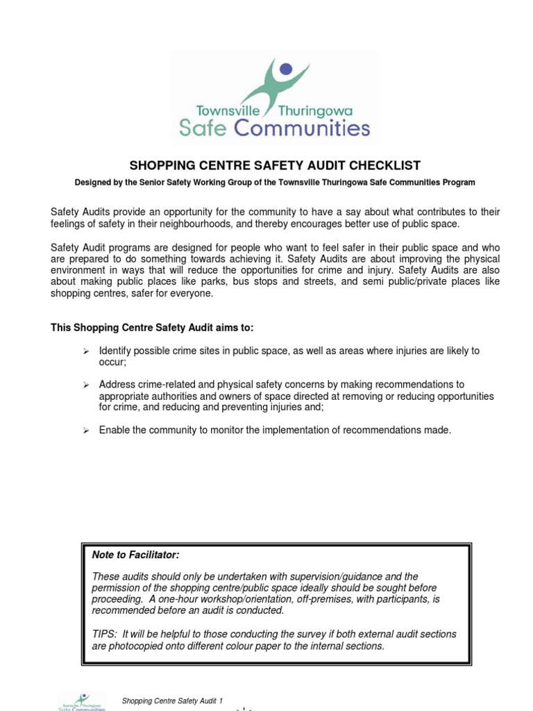 Shopping Centre Safety Audit Checklist | PDF | Wheelchair | Stairs