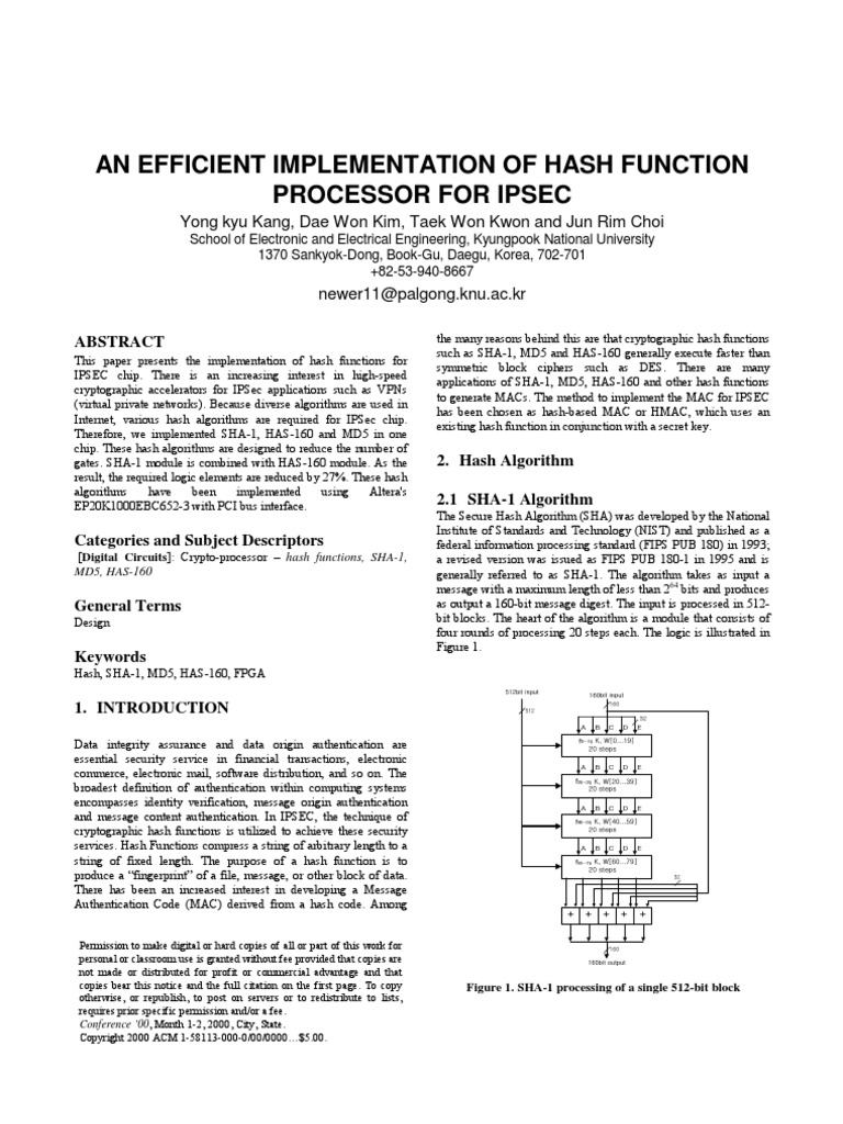 An Efficient Implementation of Hash Function Processor For Ipsec | PDF | Applied Mathematics ...