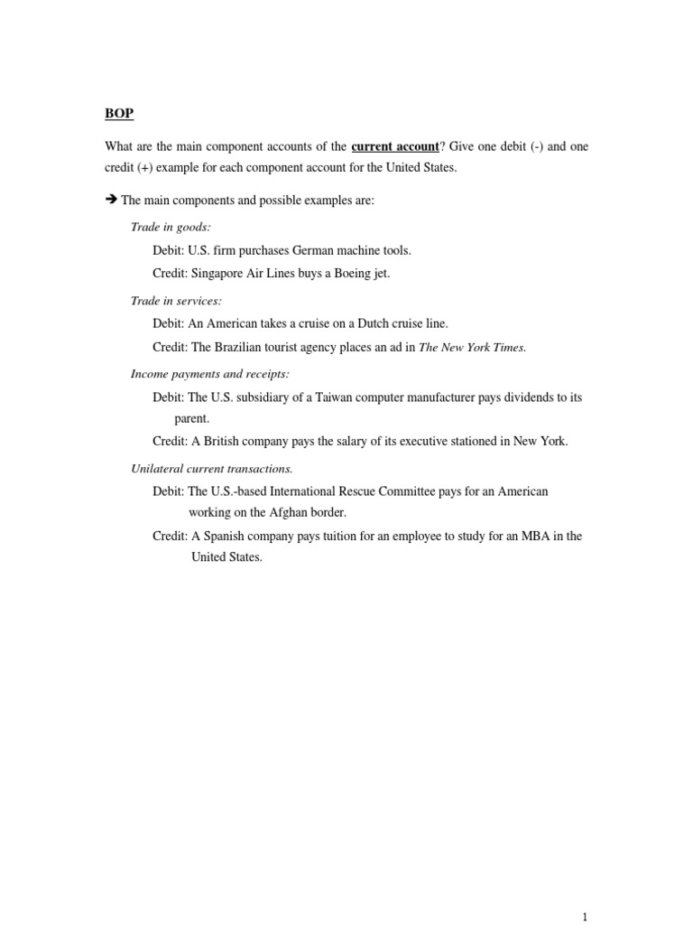 Examples and Problems of BOP | PDF | Current Account | Debits And Credits