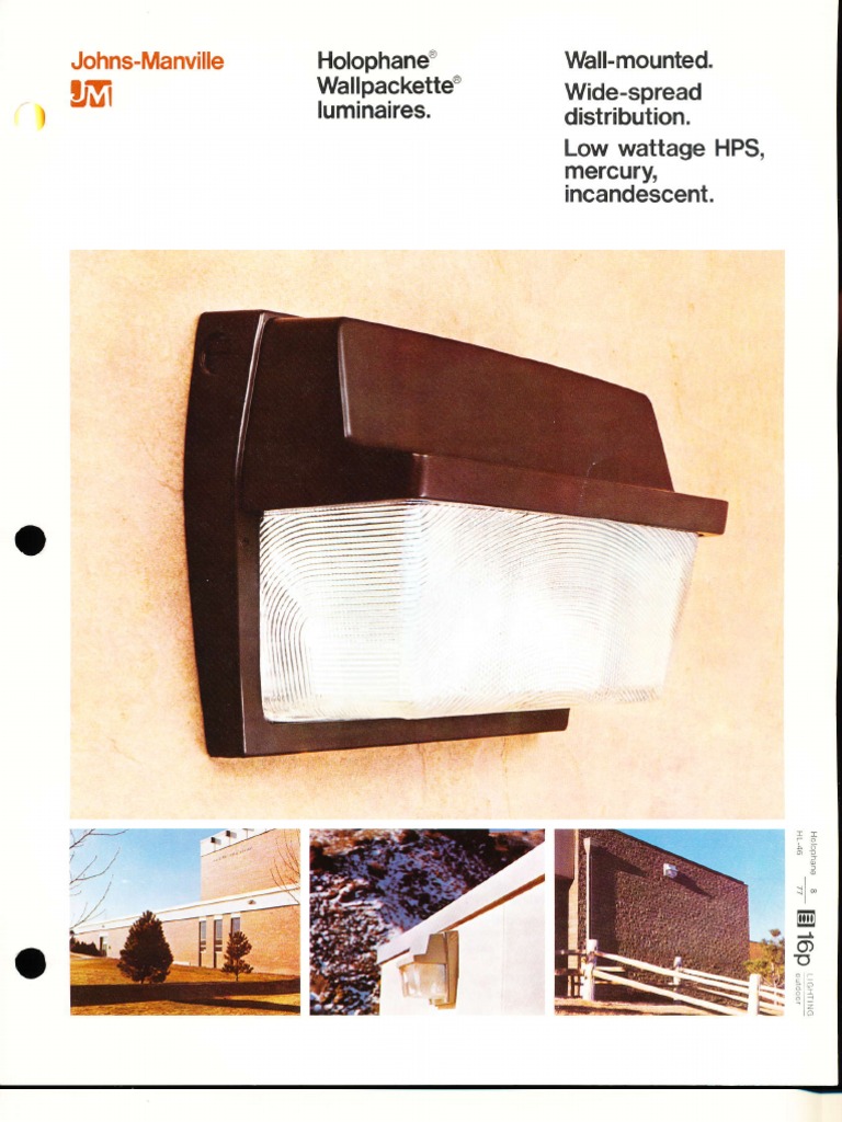 Holophane Wallpackette Series Brochure 8-77 | PDF | Incandescent Light ...