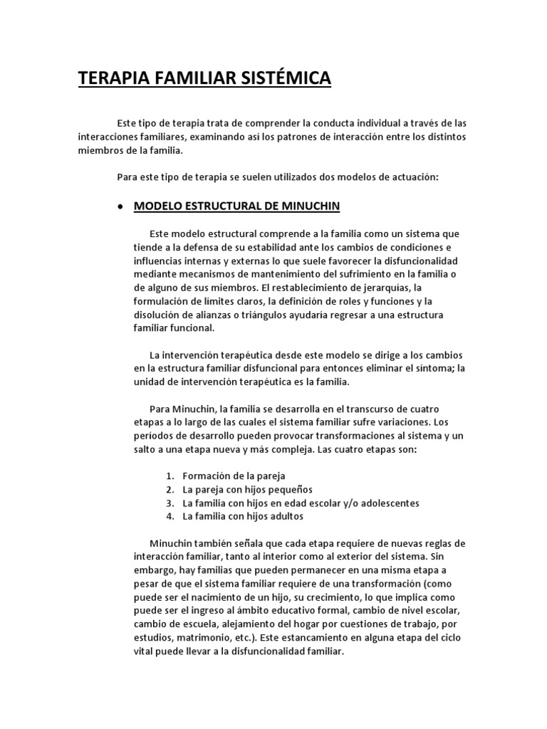 Modelo Estructural de Minuchin | PDF | Terapia familiar | Familia
