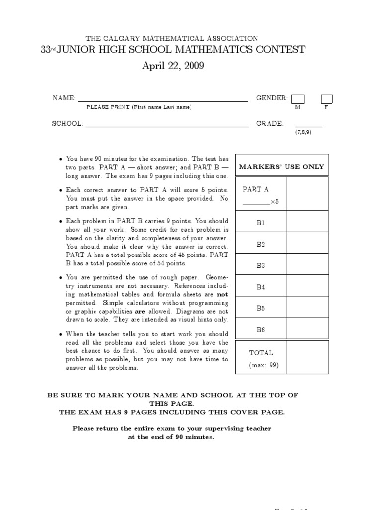 Junior Math Contest Guide | PDF | Test (Assessment) | Fraction ...