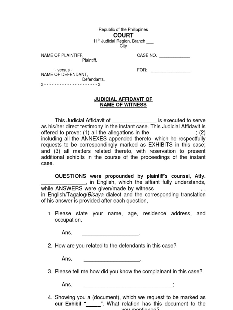 Judicial Affidavit Sample for Court | PDF | Affidavit | Social Institutions