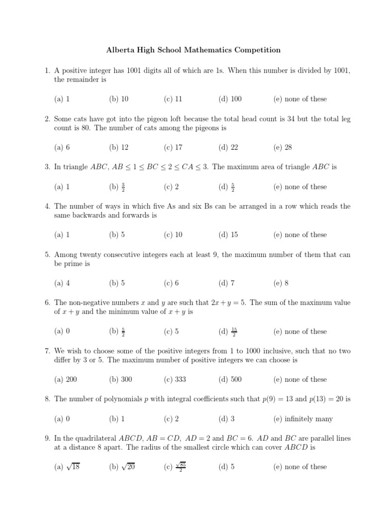 Alberta High School Math Competition | PDF | Natural Number ...