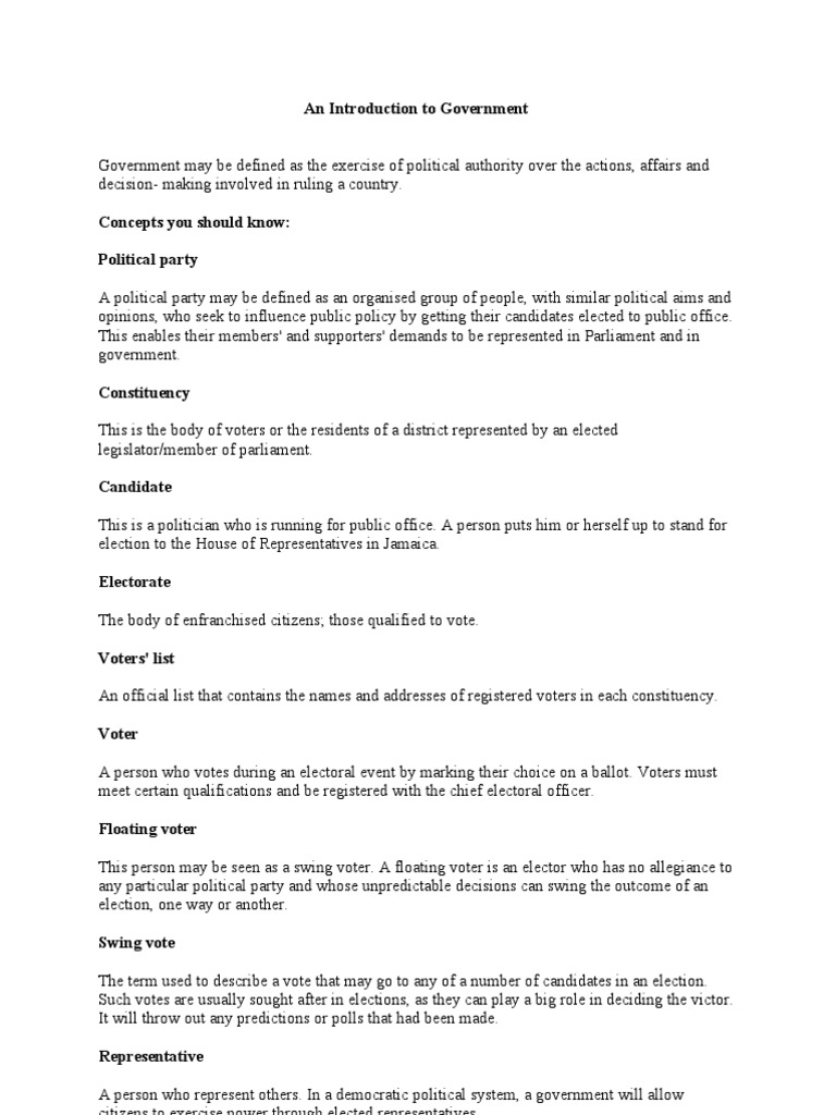 An Introduction To Government Social Studies CXC | PDF | Elections ...