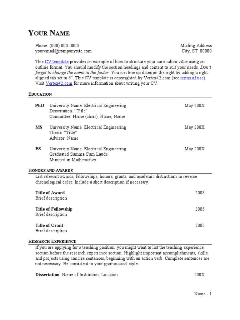 CV Template Outline | PDF | Career & Growth | Computers