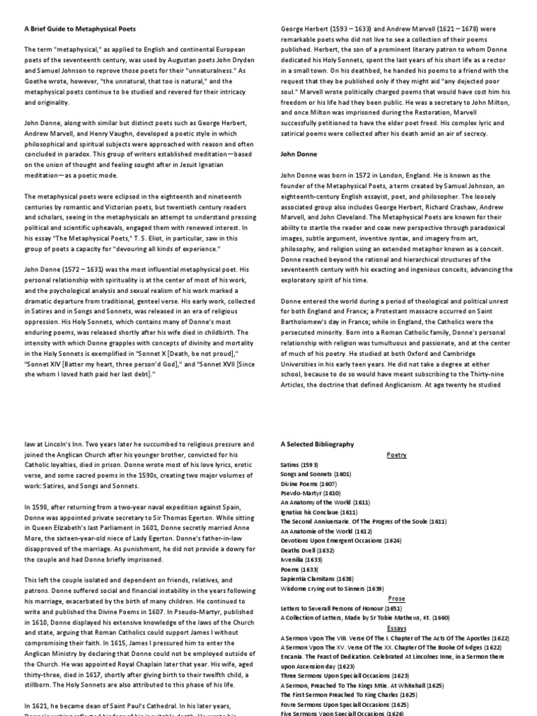 Overview of Metaphysical Poets | PDF | Poetry | Religion And Belief