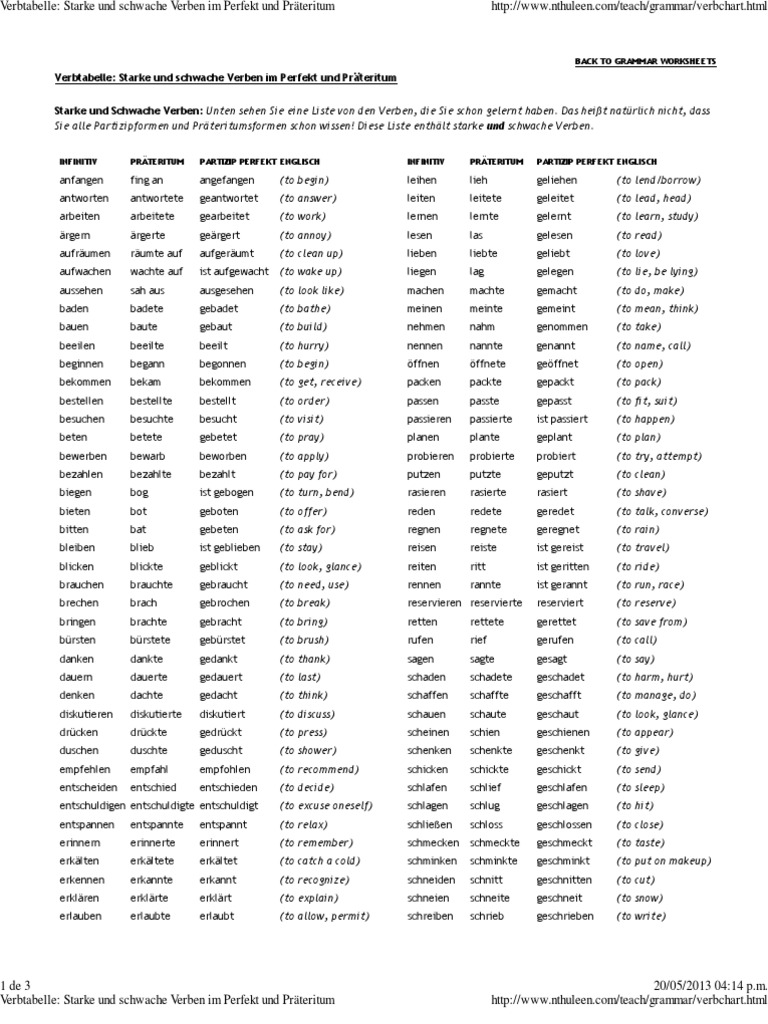 Verbtabelle_ Starke und schwache Verben im Perfekt und Präteritum