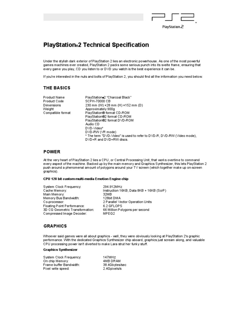 PlayStation 2 SCPH-70004 Technical Spec | PDF | Play Station | Cd Rom