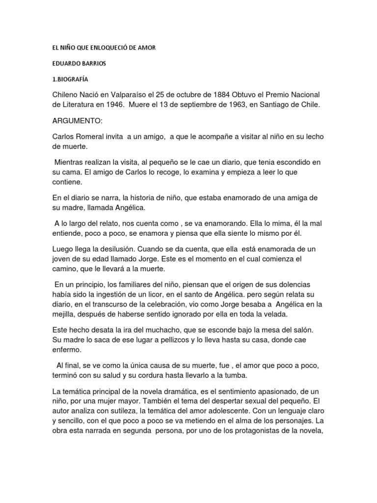 El Niño Que Enloqueció de Amor | PDF | Amor