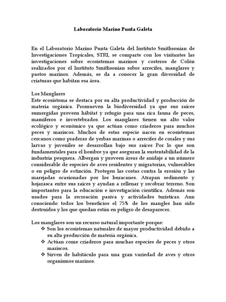 Laboratorio Marino Punta Galeta | PDF | Arrecife de coral | Recursos ...
