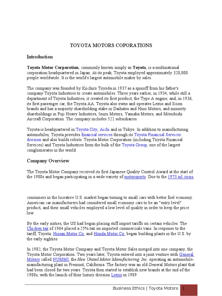 Ethical Issues On Toyota | PDF | Toyota | Car