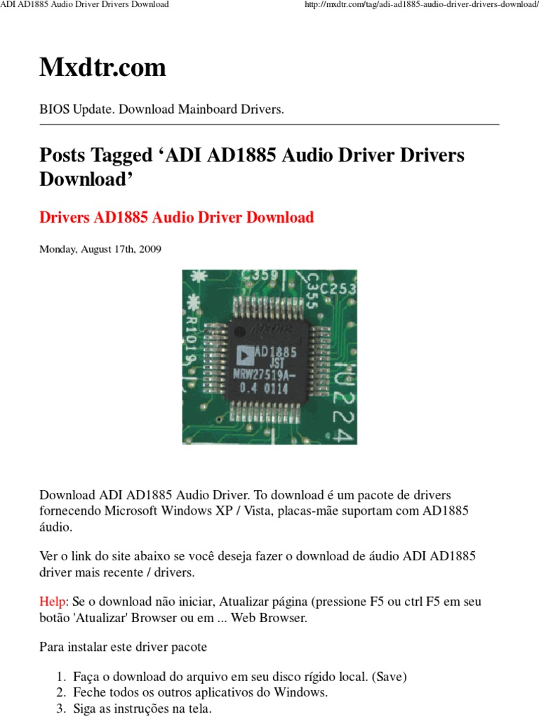ADI AD1885 Audio Driver Drivers Download | PDF