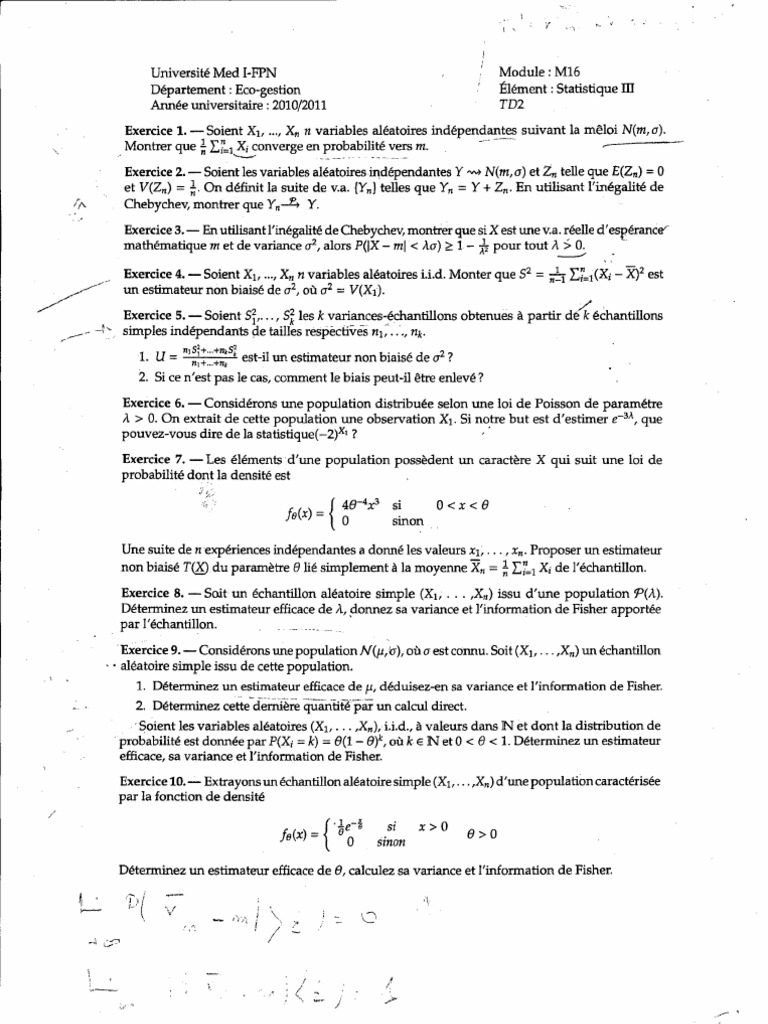 s4 Td2 Statistique 2 | PDF | Estimateur (statistique) | Variance (mathématiques)