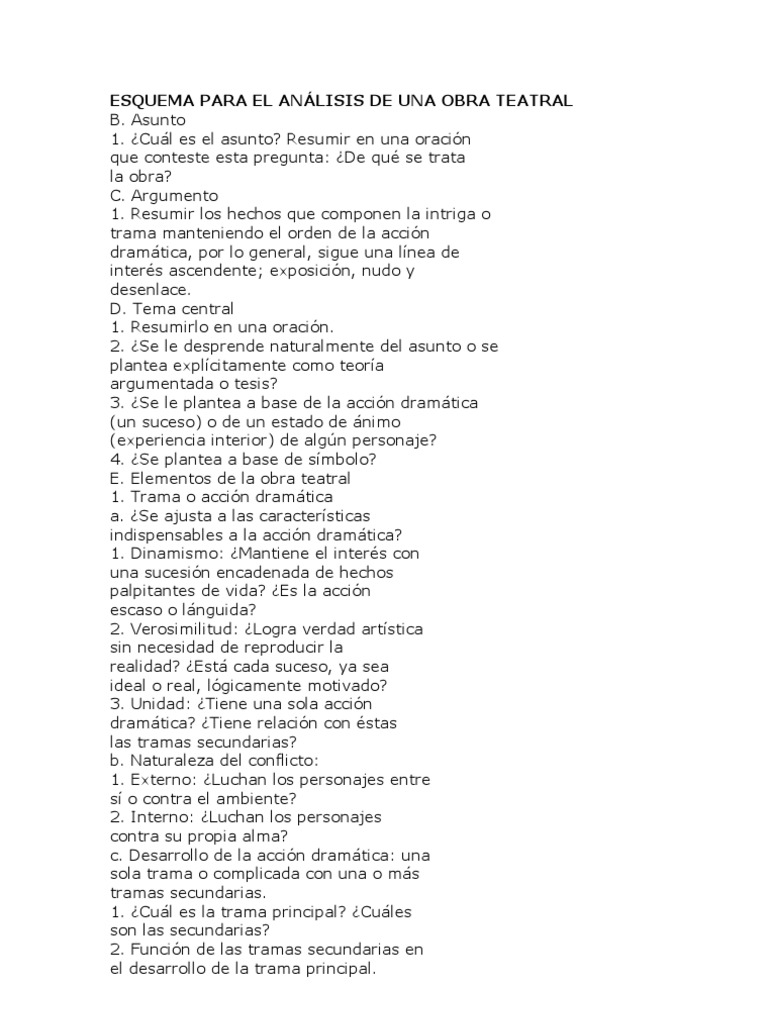 ESQUEMA PARA EL ANÁLISIS DE UNA OBRA TEATRAL