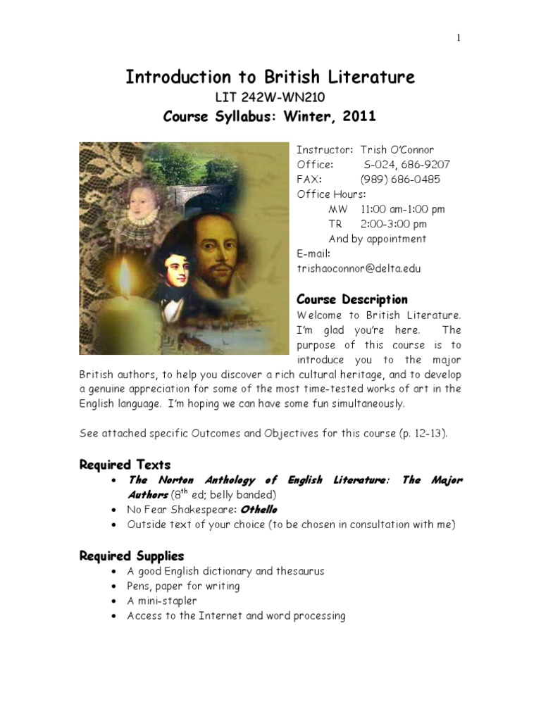 Syllabus - Introduction To British Literature | PDF | Academic ...