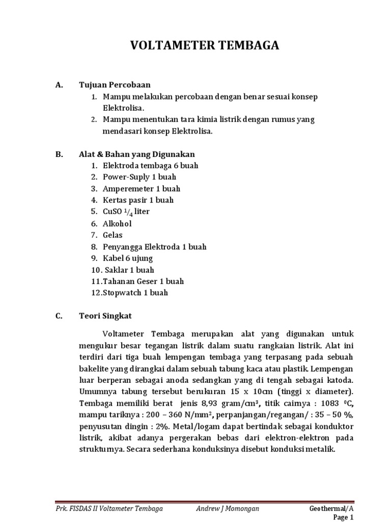 Laporan Praktikum Voltameter Tembaga | PDF