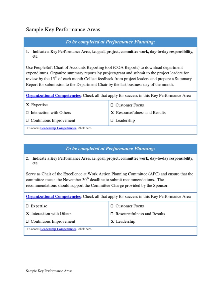 Sample Key Performance Areas | PDF