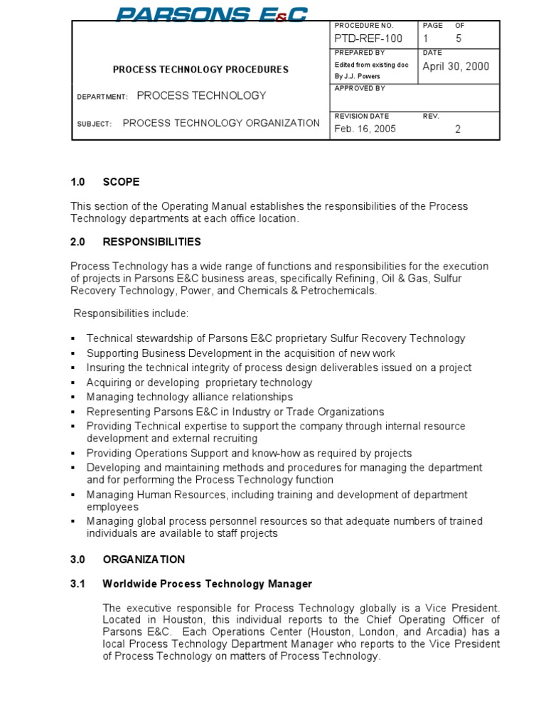 Process Technology Responsibilities Overview | PDF | Engineer | Process ...