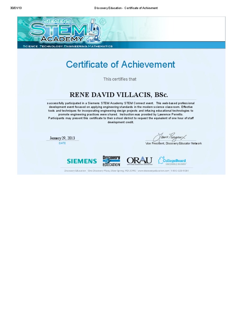 Discovery Education - Certificate of Achievment | PDF