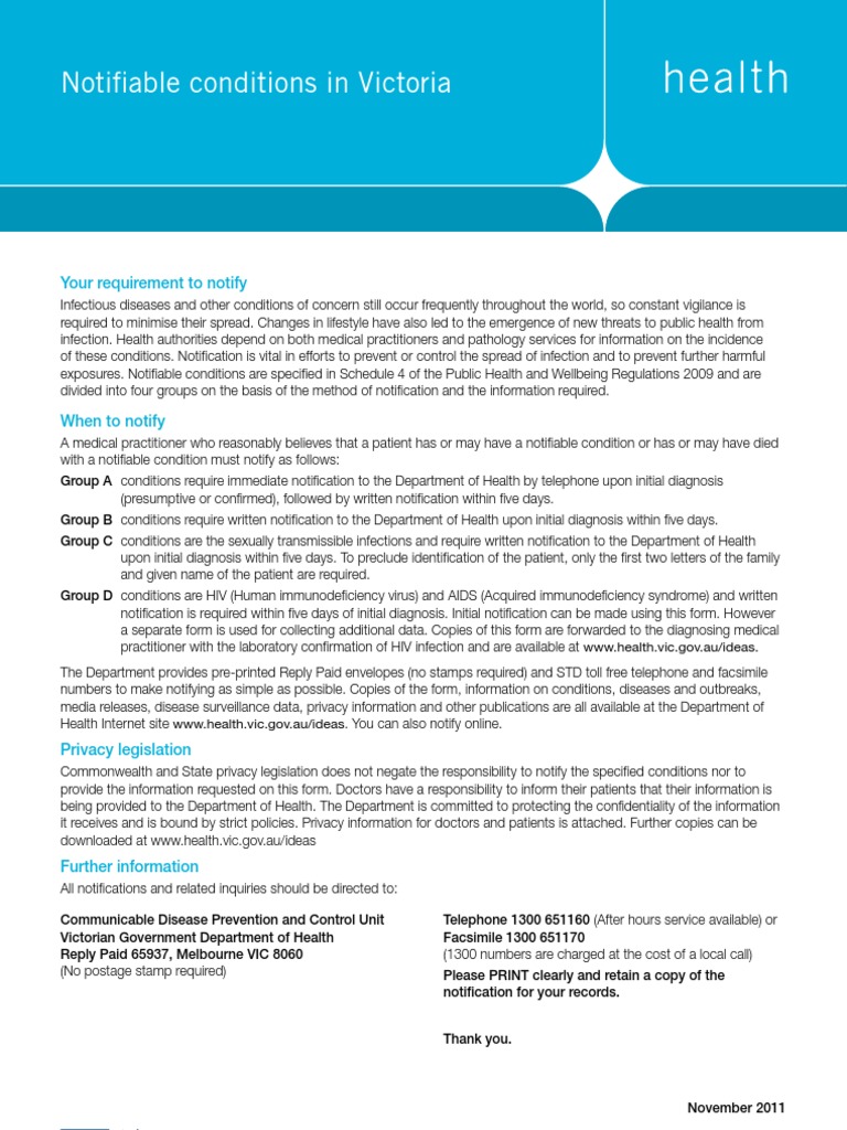 Notifiable Conditions Form | Infection | Public Health