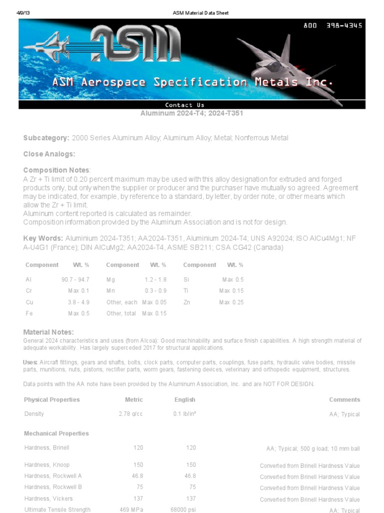 ASM Material Data Sheet | PDF | Strength Of Materials | Ultimate Tensile Strength
