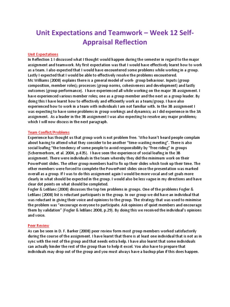 Reflection 3 ( BFP1100 Unit Expectations and Teamwork – Week 12 Self ...