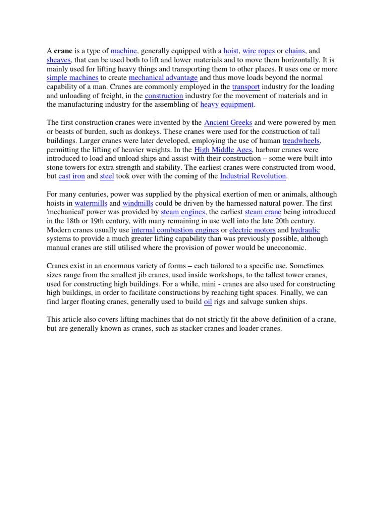 The Evolution and Uses of Cranes Throughout History | PDF | Crane ...