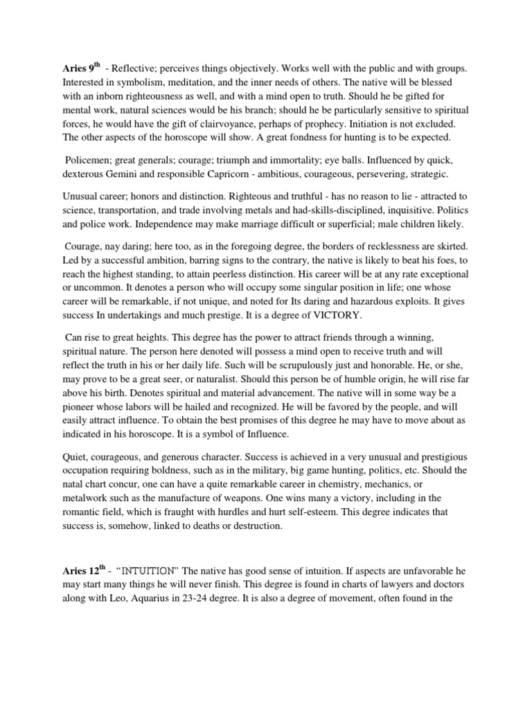 Astrology Degrees and Their Meanings | PDF | Courage | Mind