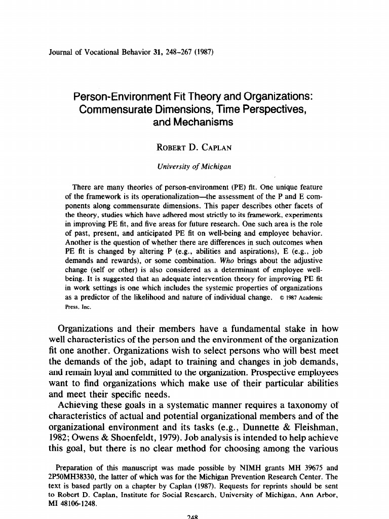Person Environment Fit Theory | Survey Methodology | Motivation