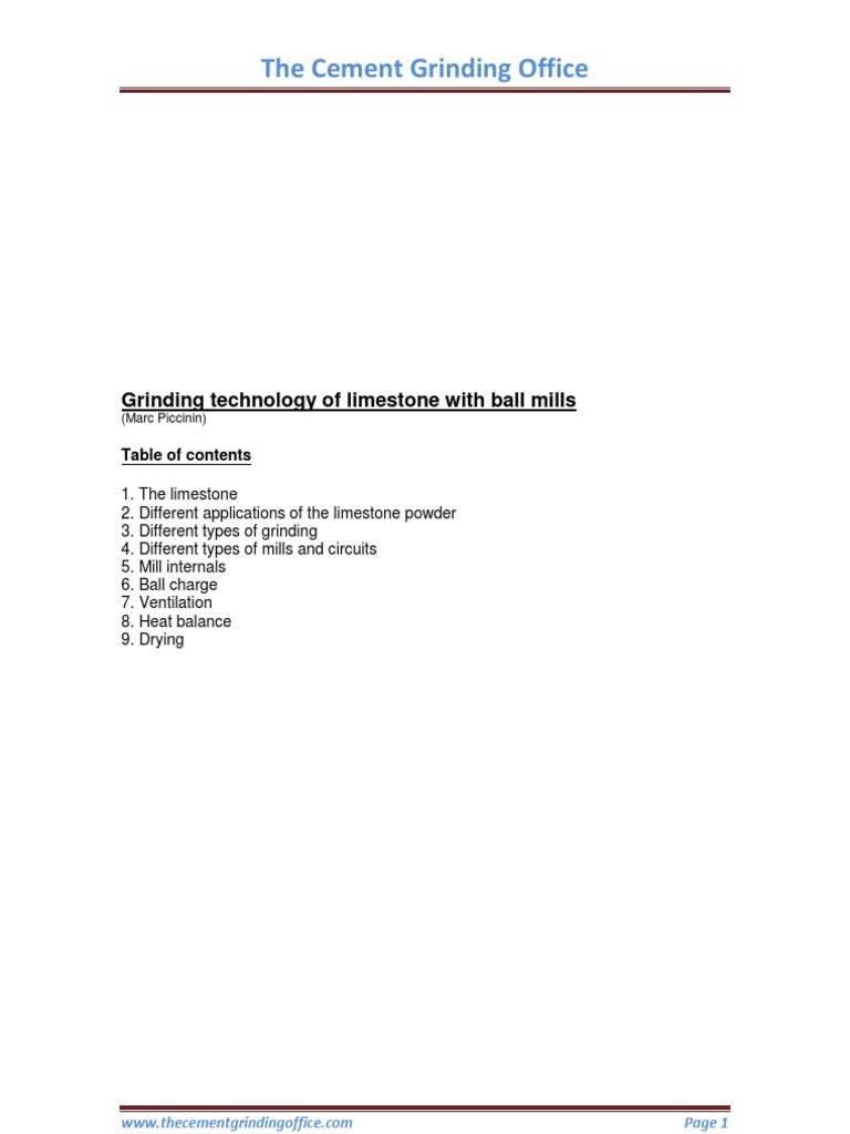 Grinding Technology of Limestone With Ball Mills | PDF | Mill (Grinding ...