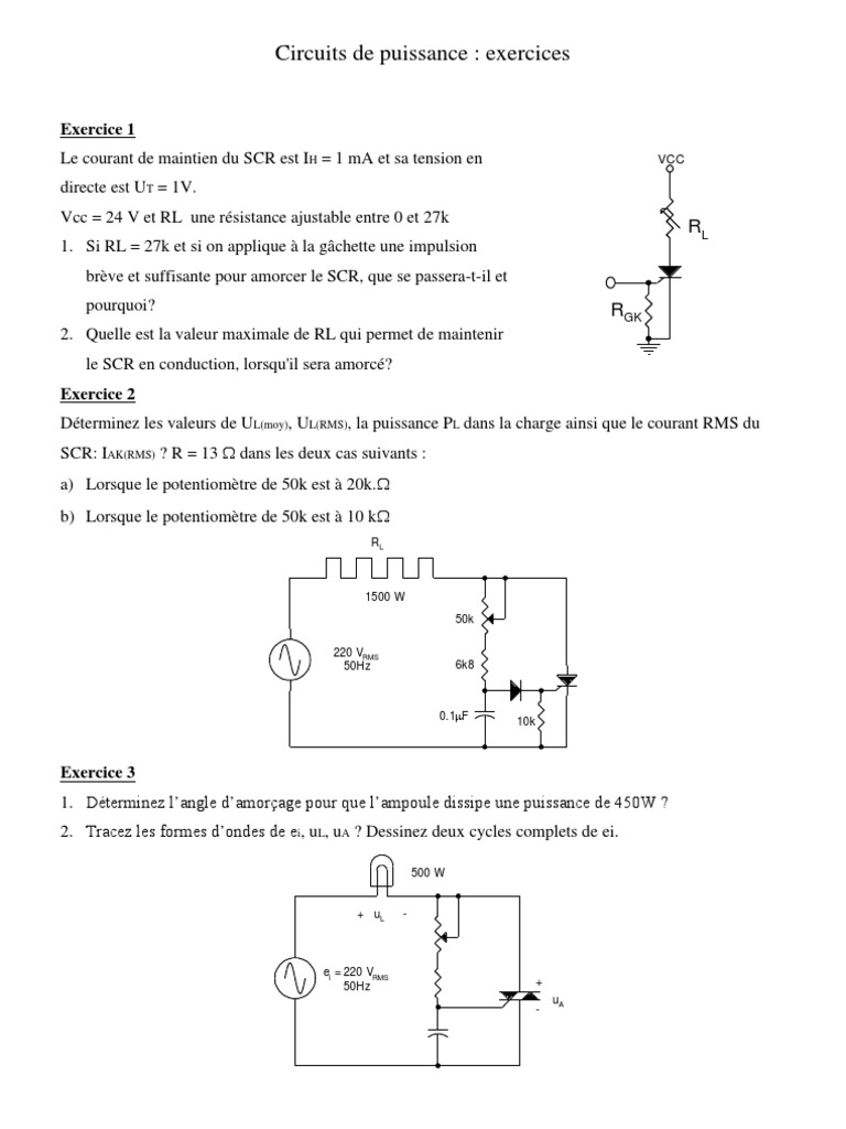 Circuits de Puissance Exercices | Électronique de puissance | Puissance (physique)