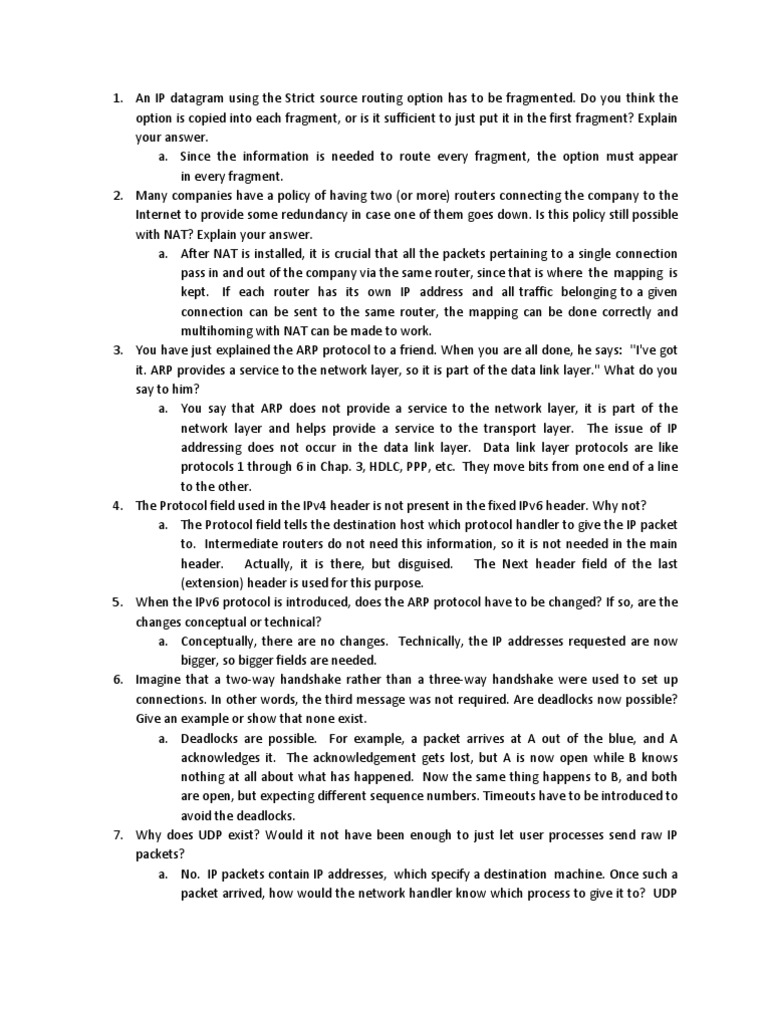 Network Sample Question Answers | PDF | Transmission Control Protocol ...