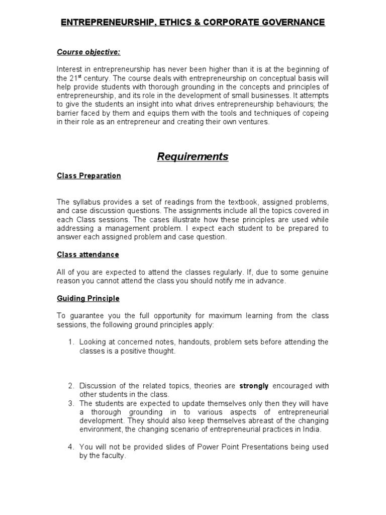 Entrepreneurship Syllabus | PDF | Entrepreneurship | Governance